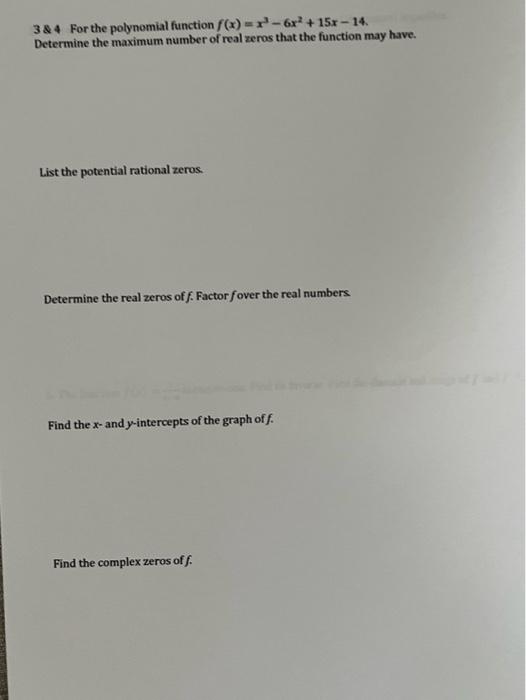 Solved 3 \& 4 For the polynomial function | Chegg.com