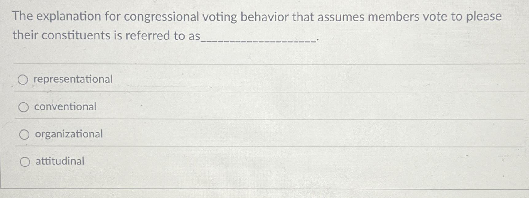 Solved The explanation for congressional voting behavior | Chegg.com