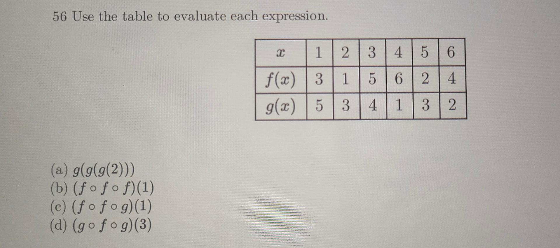 Solved 56 Use the table to evaluate each expression. (a) | Chegg.com