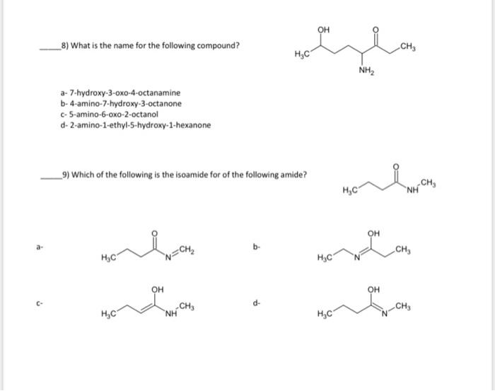 Solved OH -8) What is the name for the following compound? | Chegg.com