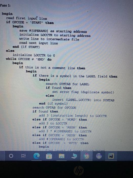Solved Pase 1: begin read first input line 12 OPCODE = START | Chegg.com