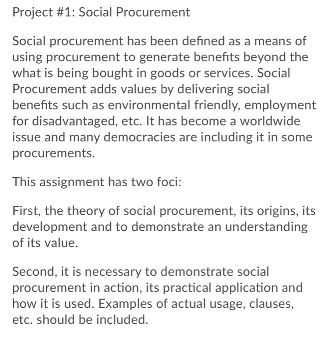 Project #1: Social Procurement Social procurement has | Chegg.com