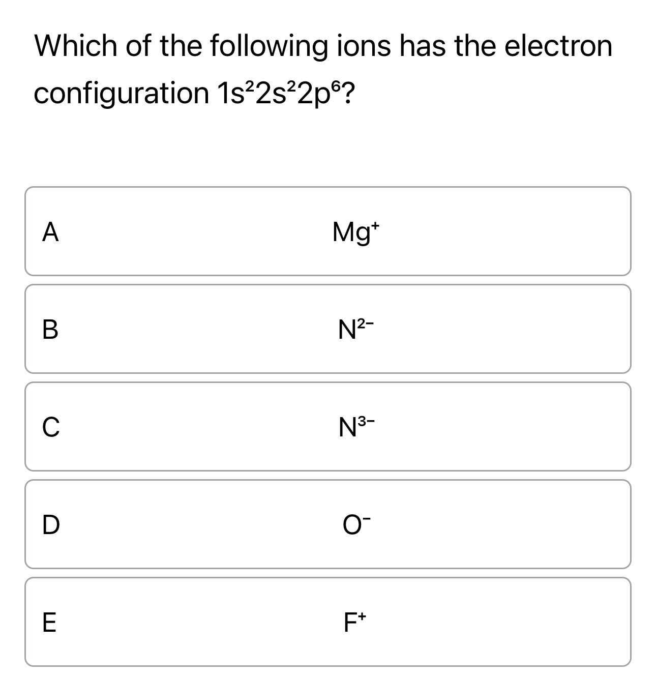 Solved Which of the following ions has the electron | Chegg.com