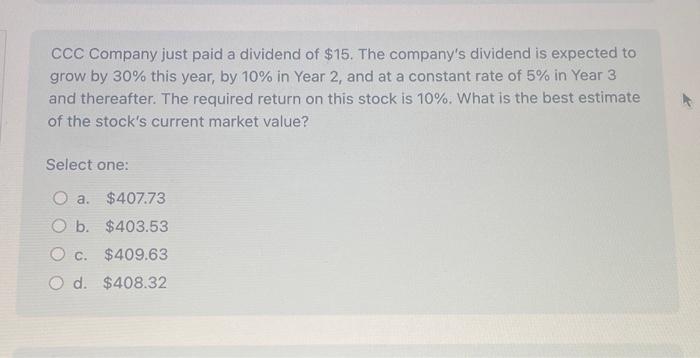Solved EEE Company just paid a dividend of $5. Its dividend | Chegg.com