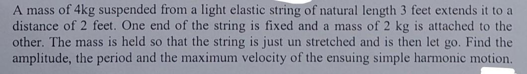 Solved A mass of 4 kg suspended from a light elastic string | Chegg.com