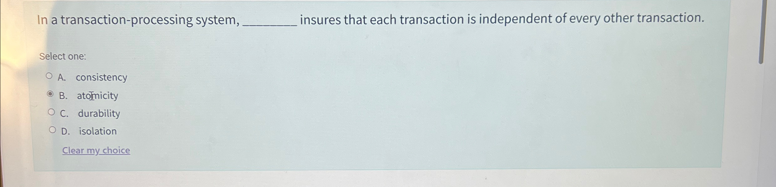 Solved In a transaction-processing system, ﻿insures that | Chegg.com