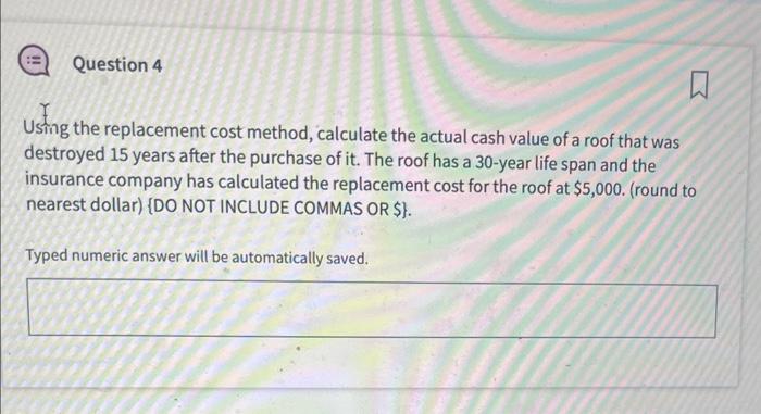 Solved Using the replacement cost method, calculate the | Chegg.com