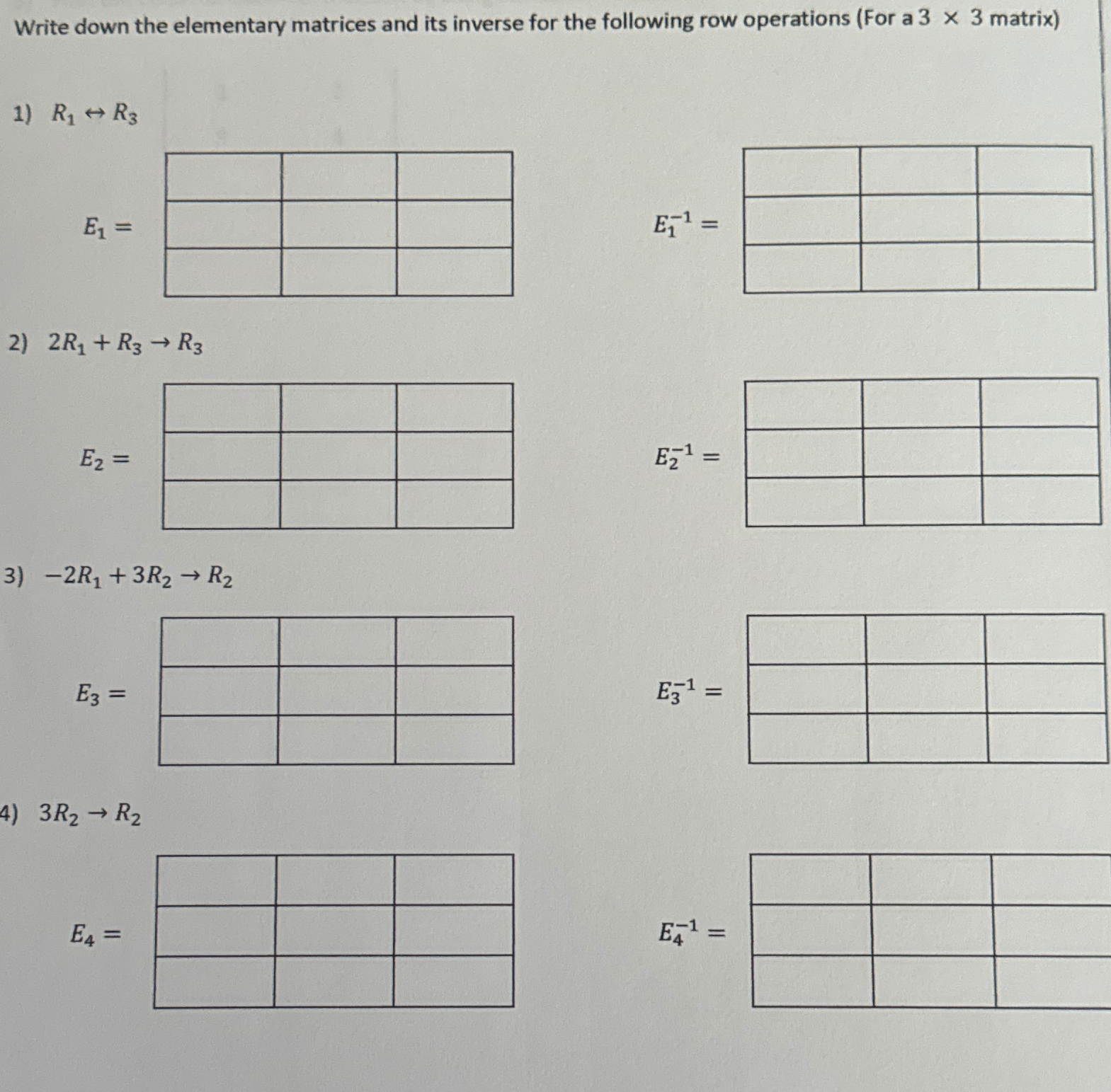 Solved Write down the elementary matrices and its inverse | Chegg.com
