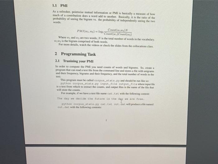 Solved 1.1 PMI As a refresher, pointwise mutual information | Chegg.com