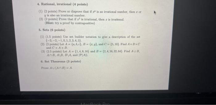 Solved 4. Rational, irrational (4 points) (1) (2 points) | Chegg.com
