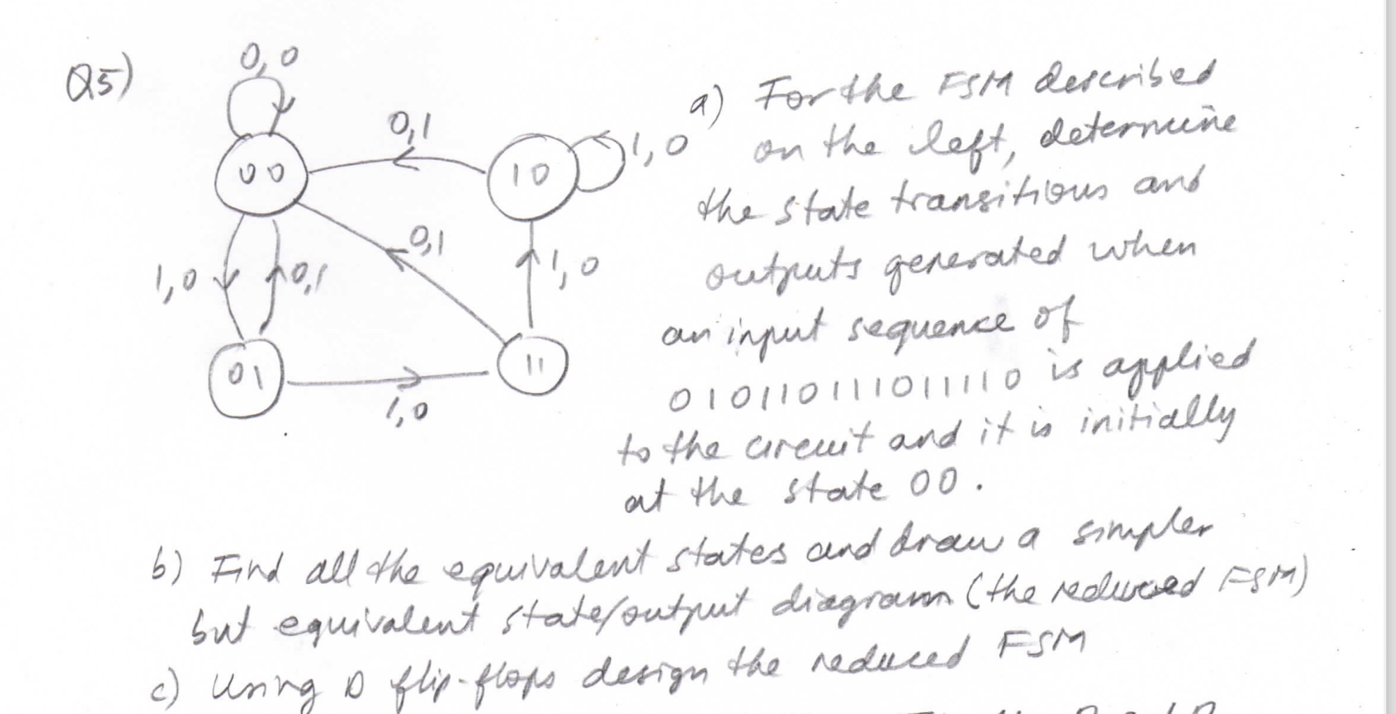 Solved Q5a) ﻿For the FSM described 0 ﻿on the left, | Chegg.com