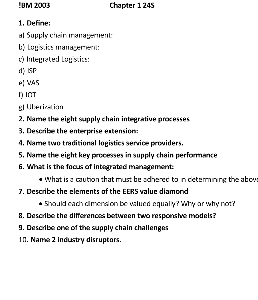 Solved !BM 2003Chapter 1 24SDefine:a) ﻿Supply chain | Chegg.com