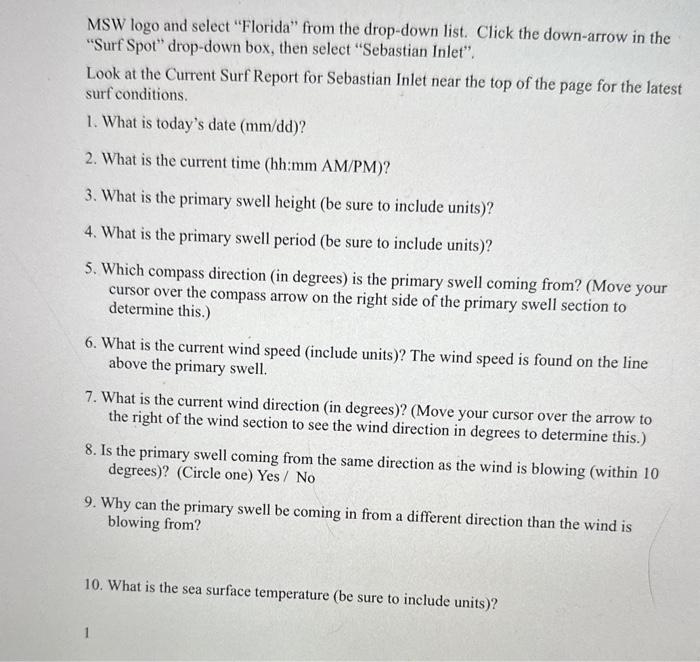 4. What is the primary swell period (be sure to | Chegg.com