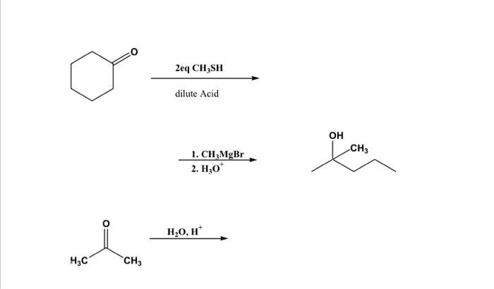 Solved 2eq CH2SH dilute Acid OH CH3 1. CH_MgBr 2. H,0 H20, | Chegg.com