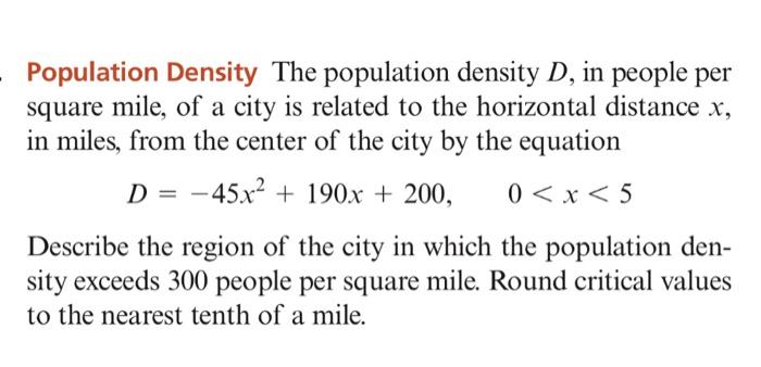 Solved Population Density The population density D, in | Chegg.com