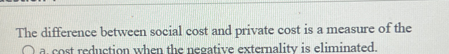 Solved The difference between social cost and private cost | Chegg.com