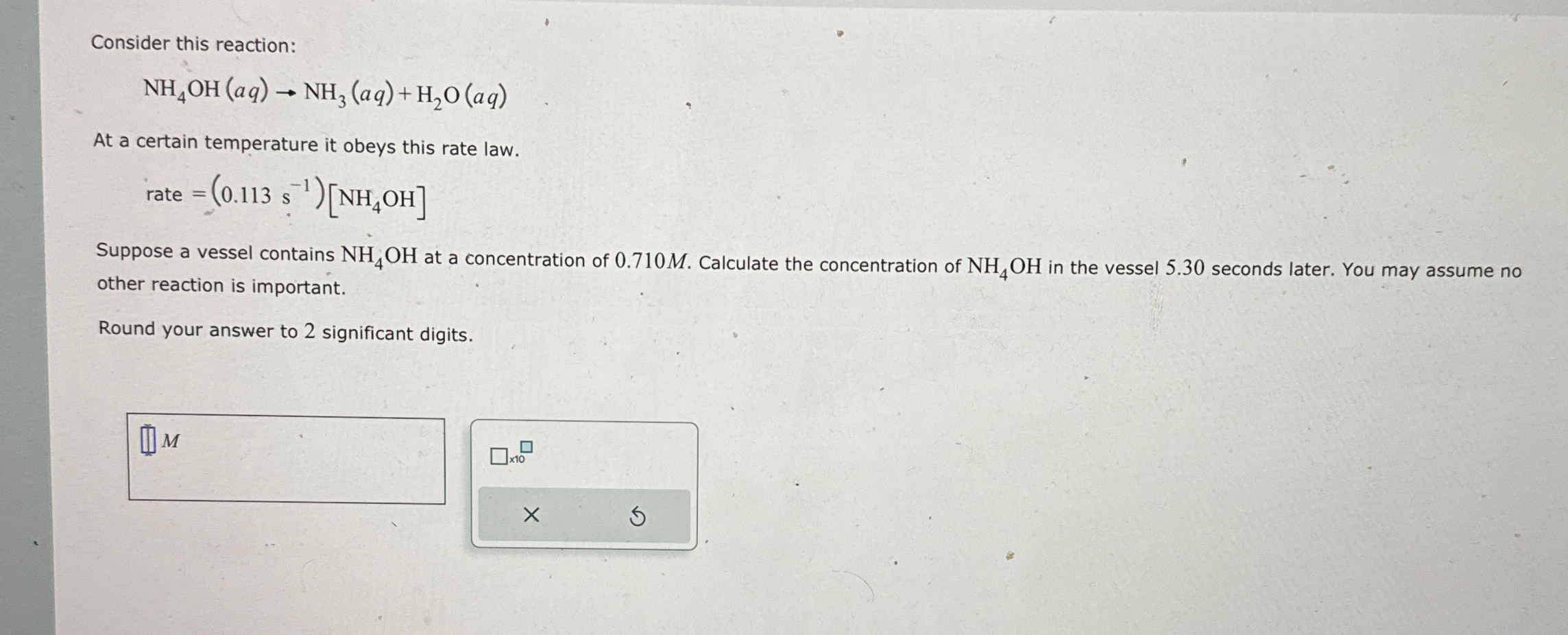 Solved Consider this reaction:NH4OH(aq)→NH3(aq)+H2O(aq)At a | Chegg.com