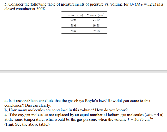 Solved 5. Consider the following table of measurements of | Chegg.com