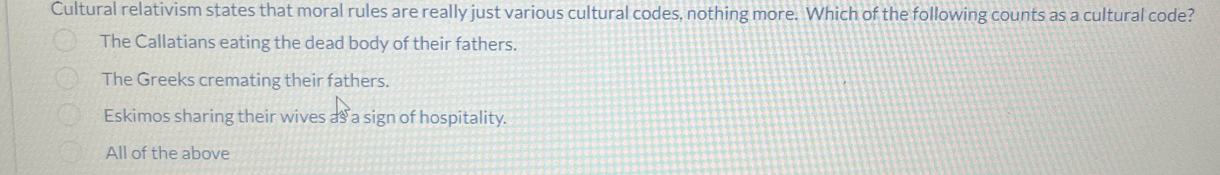 Solved Cultural relativism states that moral rules are | Chegg.com