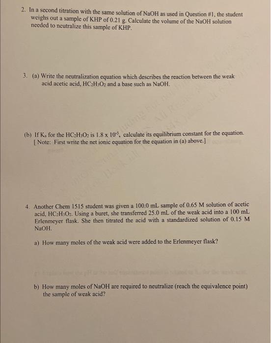 Potassium acid phthalate, KHP(KHC8H4O4), is a primary | Chegg.com