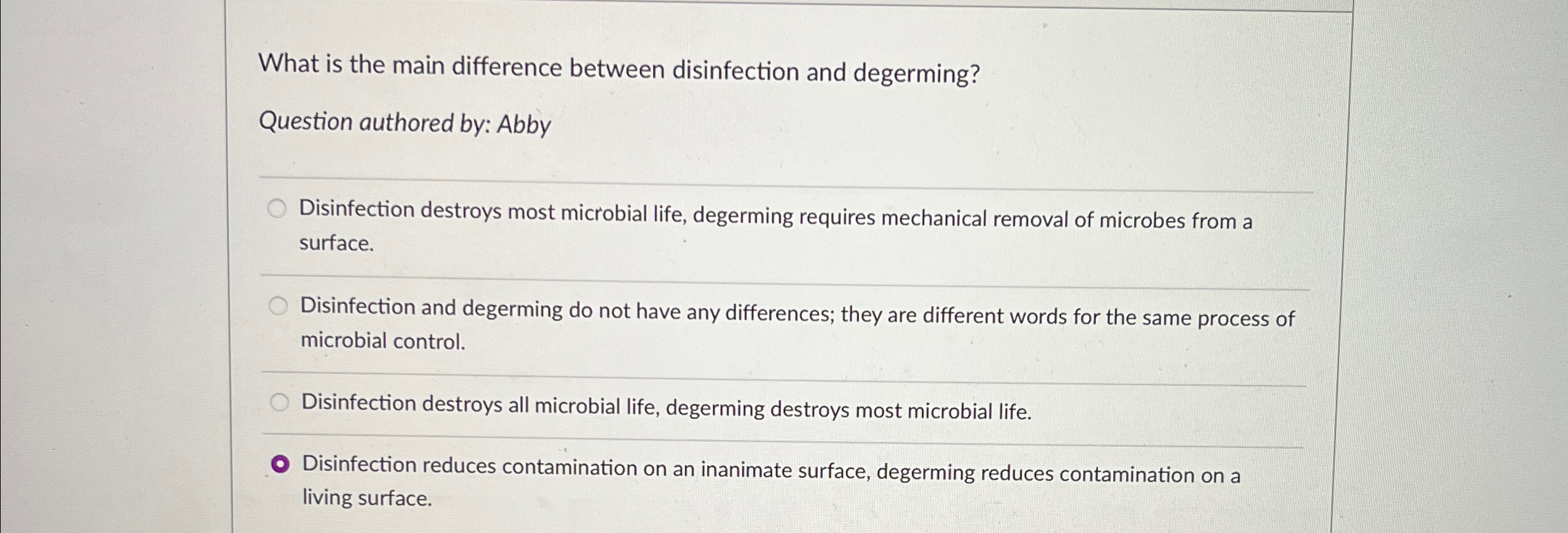 Solved What is the main difference between disinfection and | Chegg.com