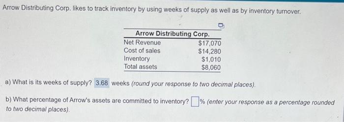Solved Arrow Distributing Corp. likes to track inventory by | Chegg.com