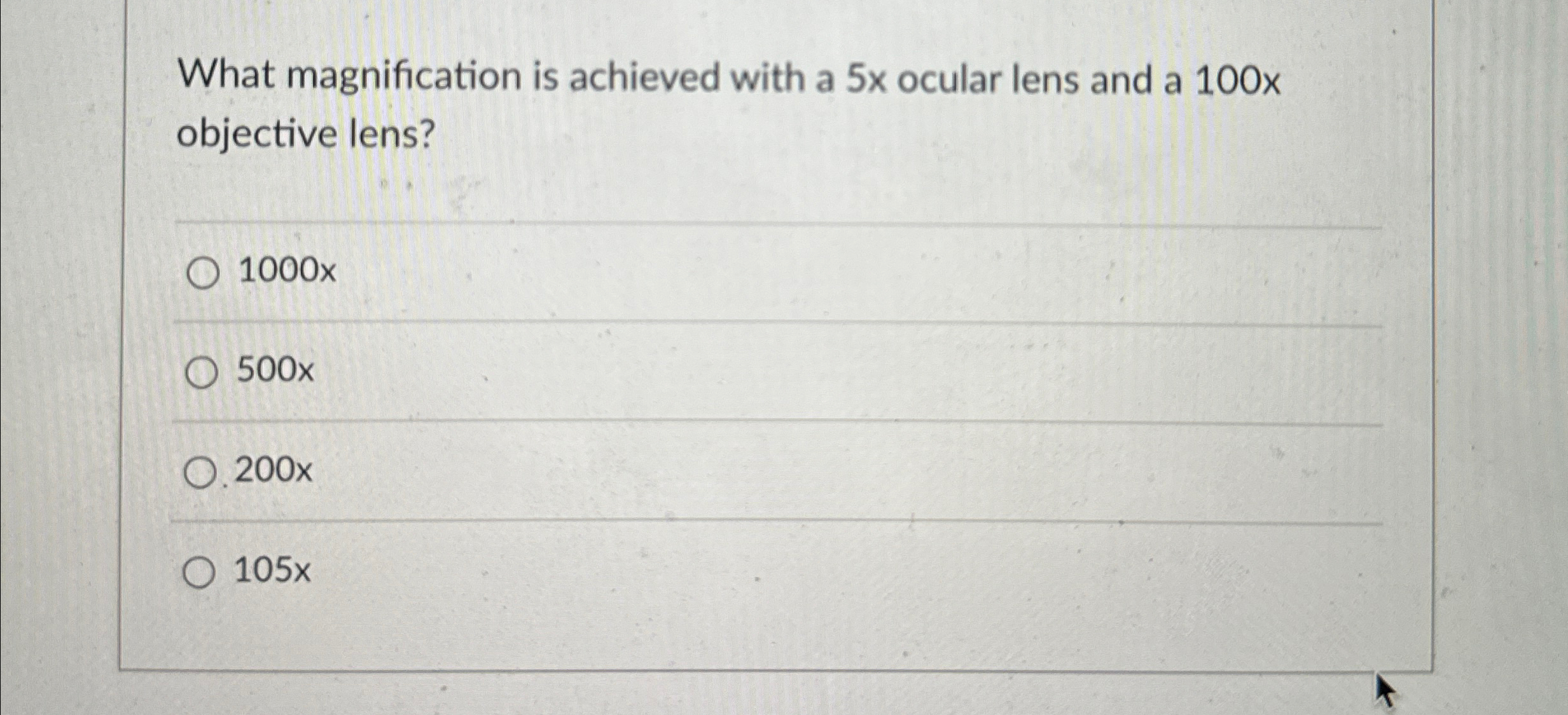 Solved What magnification is achieved with a 5x ﻿ocular lens | Chegg.com