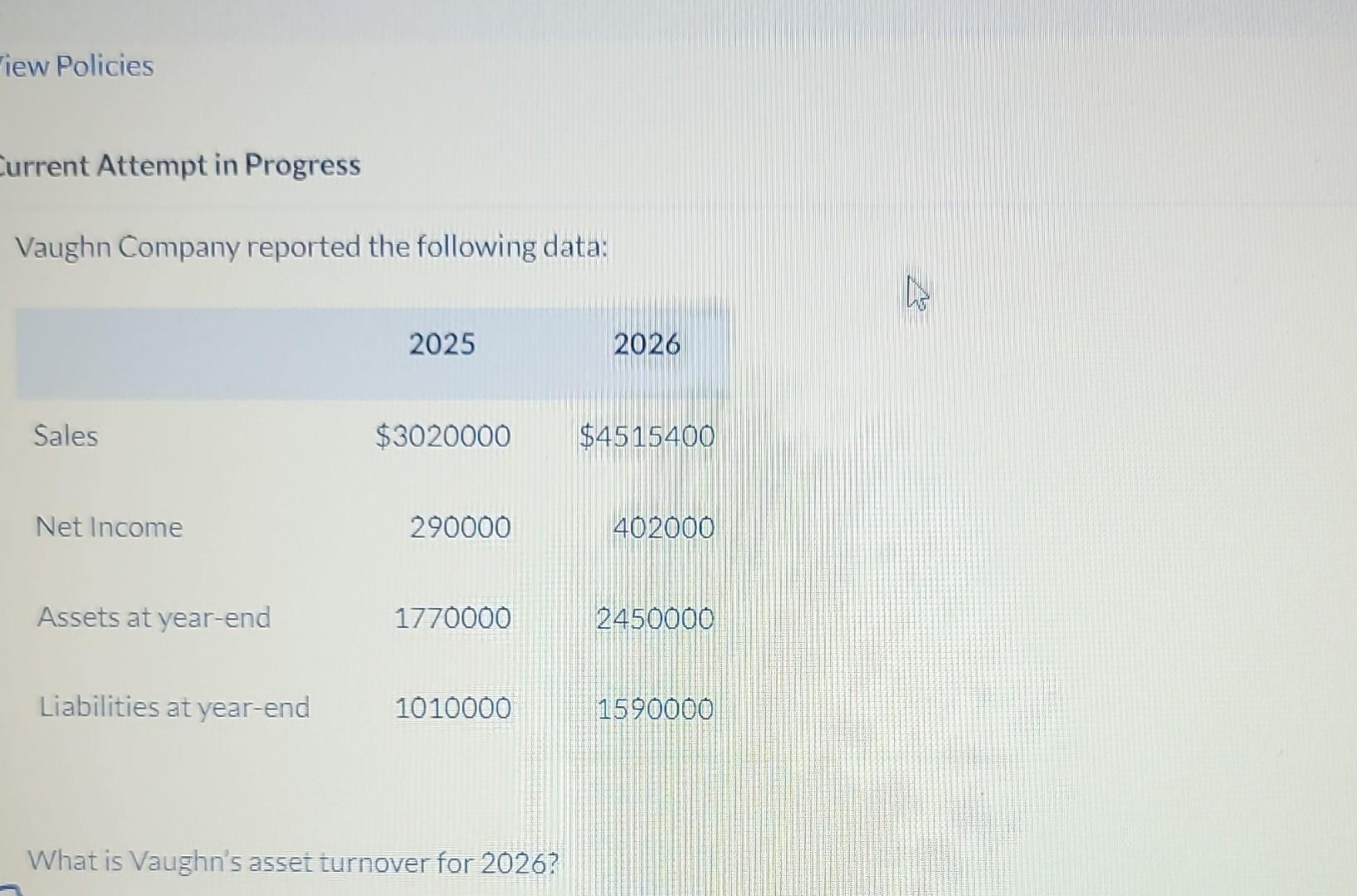 Solved Iew Policies current Attempt in Progress Vaughn | Chegg.com