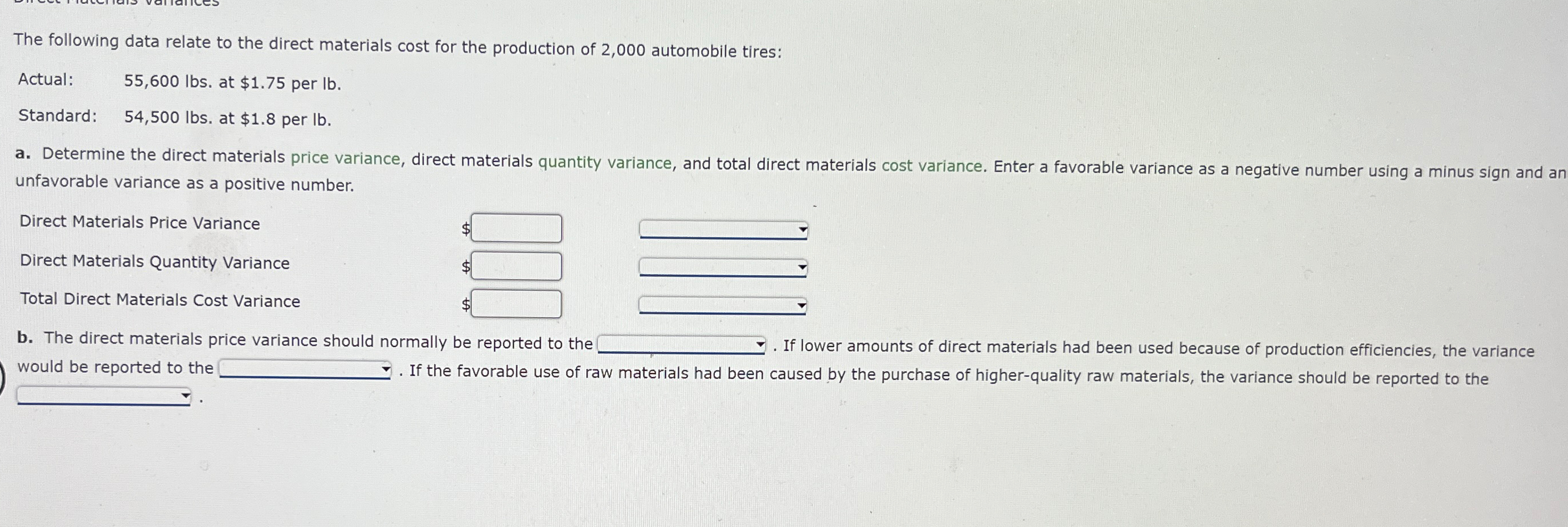 Solved The following data relate to the direct materials | Chegg.com
