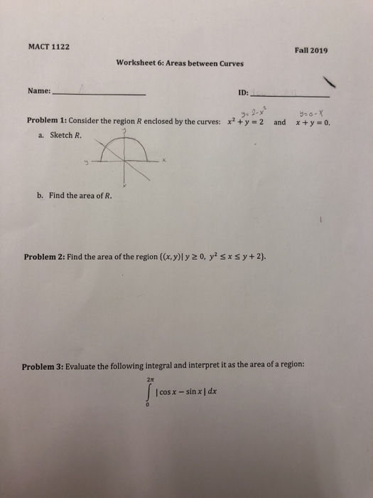 Solved MACT 1122 Fall 2019 Worksheet 6: Areas between Curves | Chegg.com
