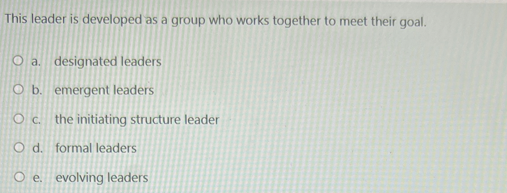 Solved This leader is developed as a group who works | Chegg.com