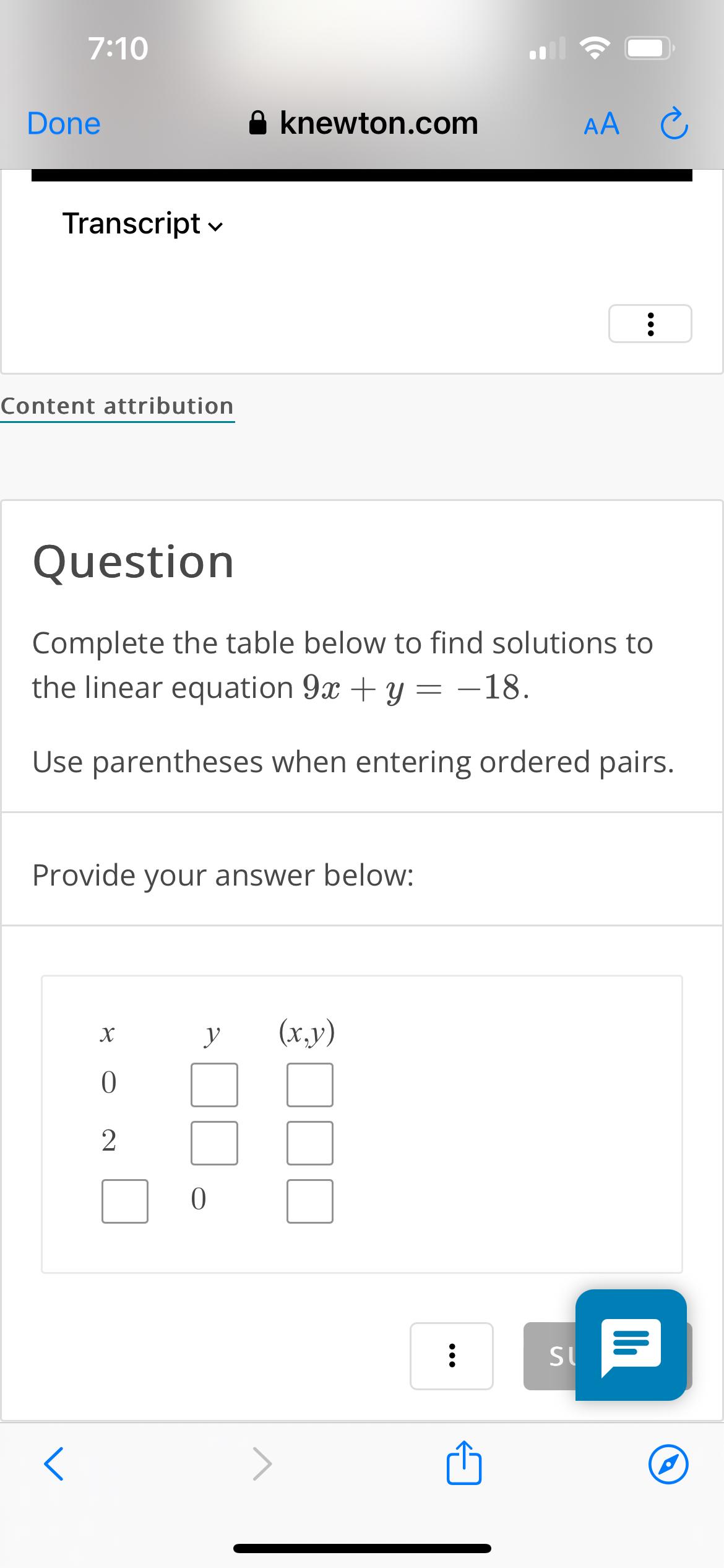 Solved 7:10Doneknewton.comTranscript vContent | Chegg.com