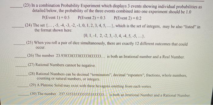 Solved (23) In a combination Probability Experiment which | Chegg.com