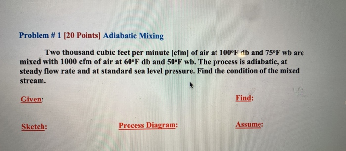 Solved Problem #1 [20 Points) Adiabatic Mixing Two thousand | Chegg.com