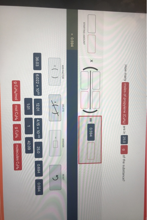 Solved How many moles of propylene (CH) are in 25.0 g of the | Chegg.com