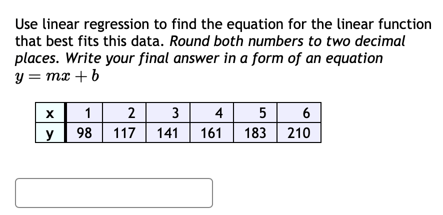 Solved Use linear regression to find the equation for the | Chegg.com