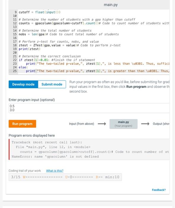 Solved why am I getting an error in my code (error in | Chegg.com
