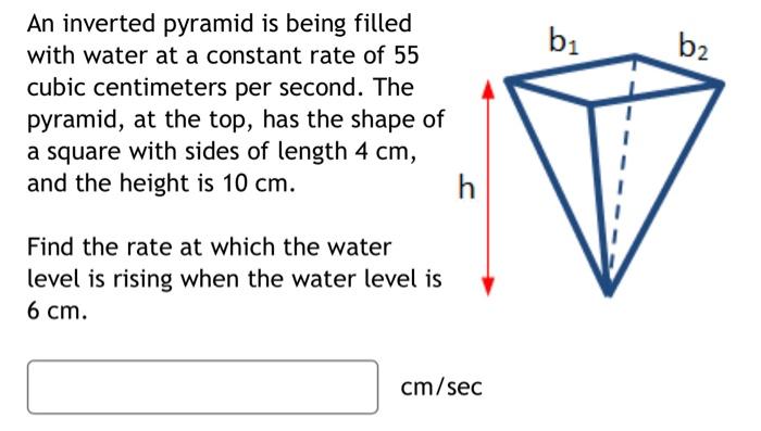 Solved An inverted pyramid is being filled with water at a | Chegg.com