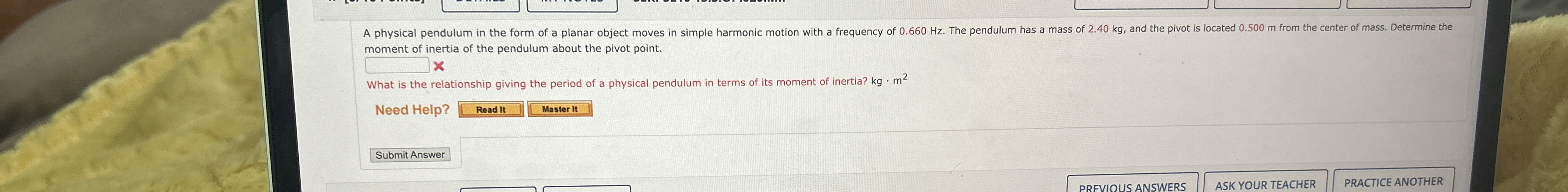 Solved moment of inertia of the pendulum about the pivot | Chegg.com