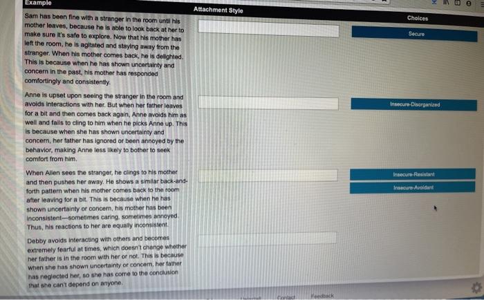 Solved Attachment Style Choices Secure Insecure Disorganized | Chegg.com