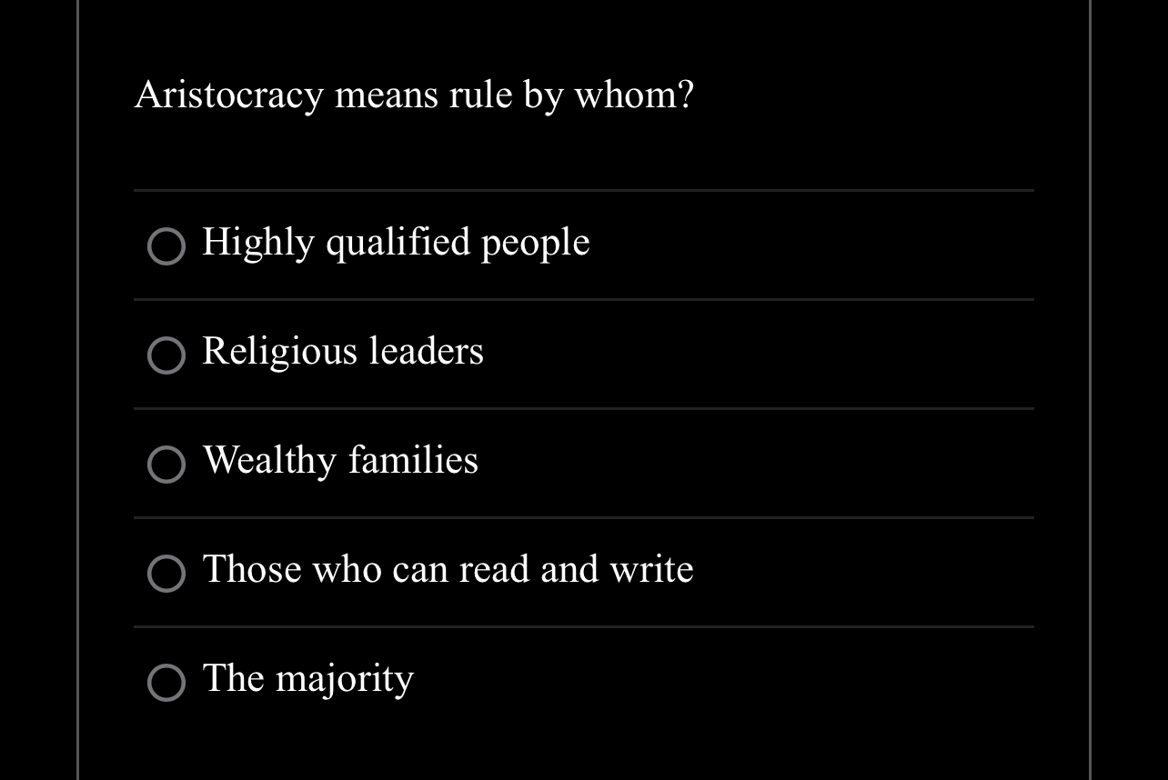 Solved Aristocracy means rule by whom?Highly qualified | Chegg.com