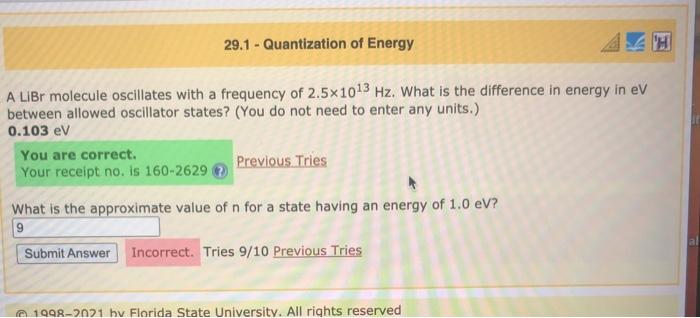 Solved 29.1 - Quantization of Energy A LIBr molecule | Chegg.com