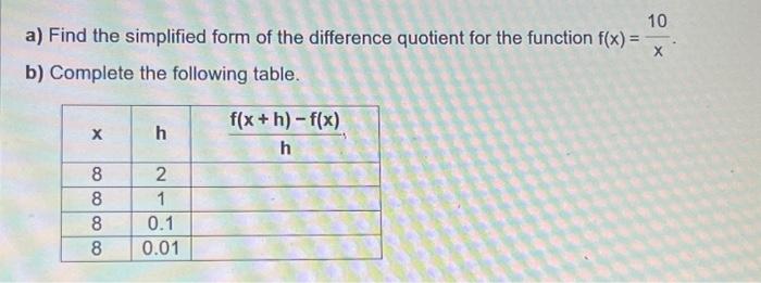Solved 10 a) Find the simplified form of the difference | Chegg.com