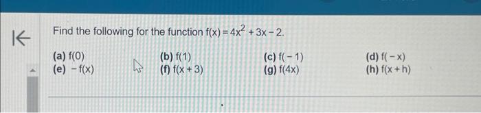 Solved Find The Following For The Function F X 4x2 3x−2 A