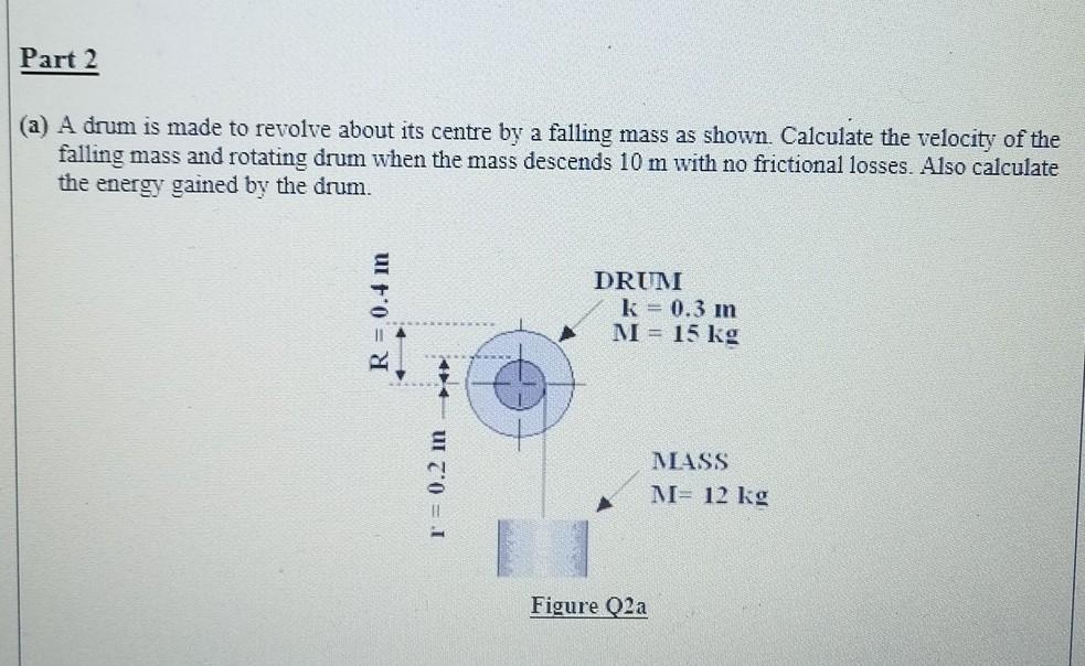 Solved Part 2 (a) A drum is made to revolve about its centre | Chegg.com