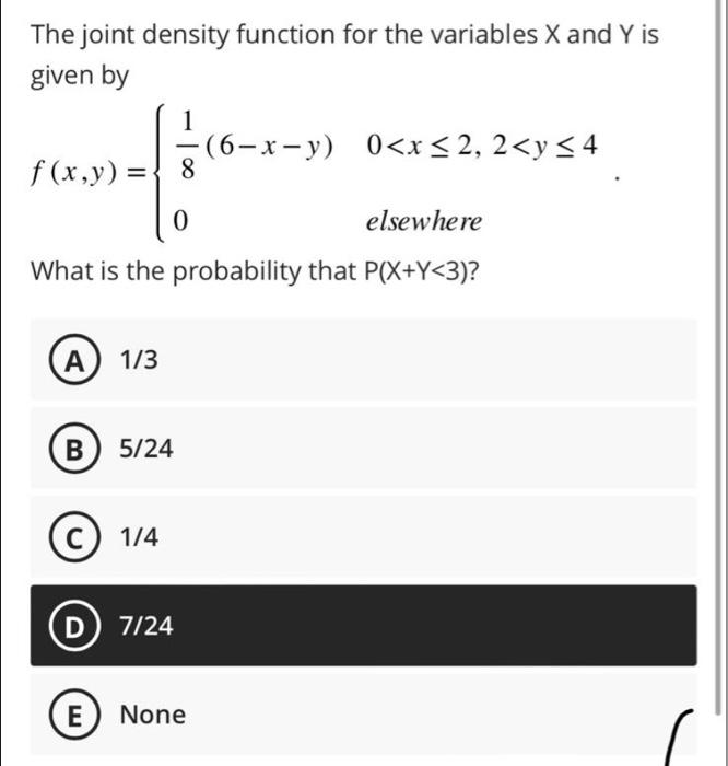 Solved The Joint Density Function For The Variables X And Y