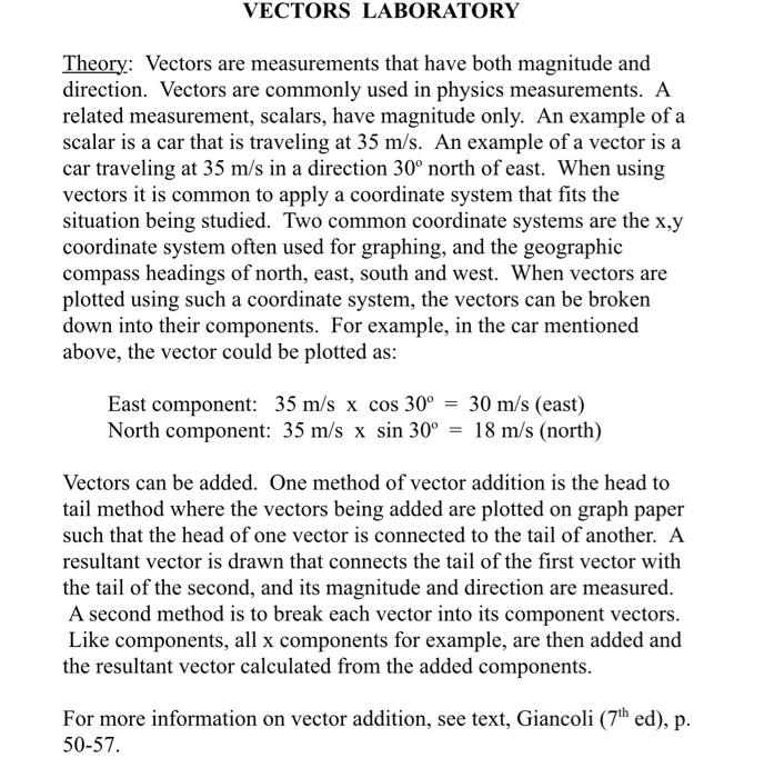 Solved Vectors Laboratory Theory Vectors Are Measurements