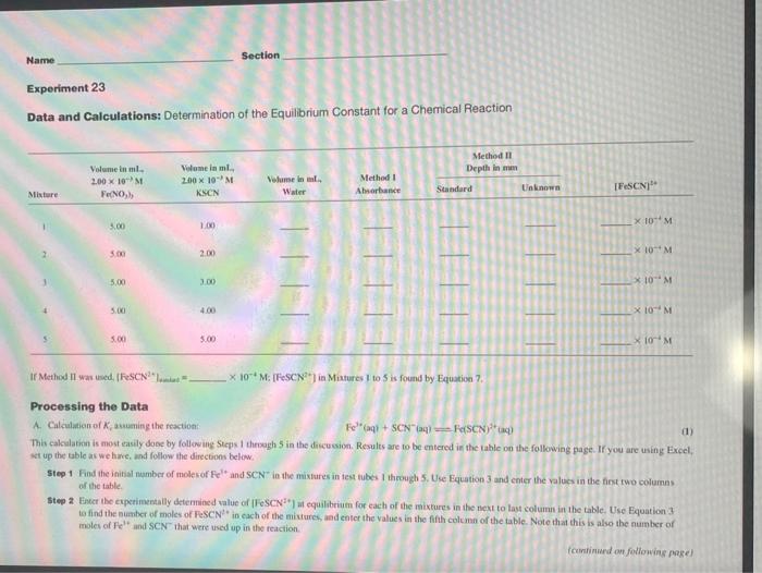 experiment 23 determination lf the equilibrium | Chegg.com