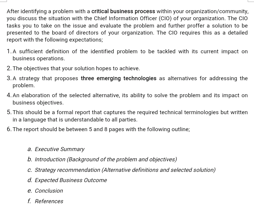 Solved After identifying a problem with a critical business | Chegg.com
