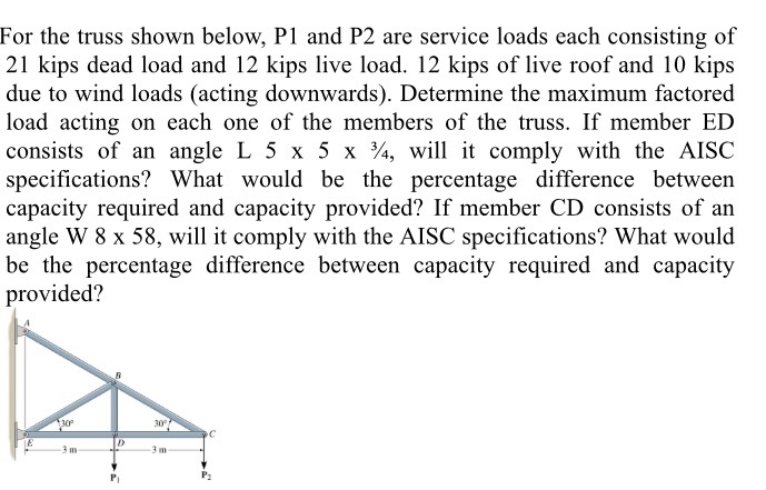 For the truss shown below, P1 and P2 are service | Chegg.com